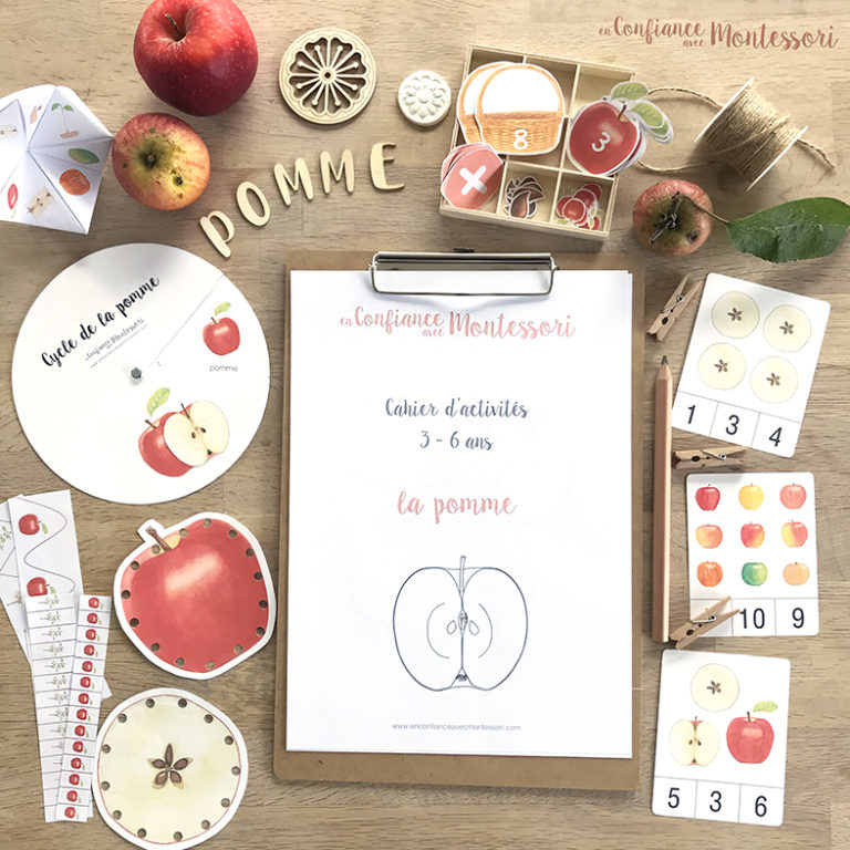 Cahier d’activités Montessori sur le thème de la pomme